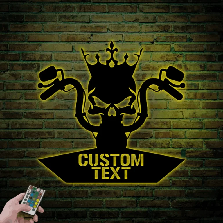 Personalized Motorcycle Skull Metal Sign With Led Lights, Custom ...