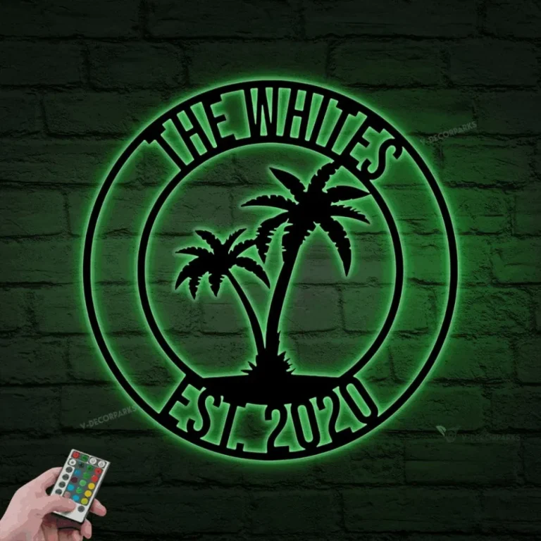 Personalized Palm Tree Metal Sign With Led Lights, Custom Last Name ...