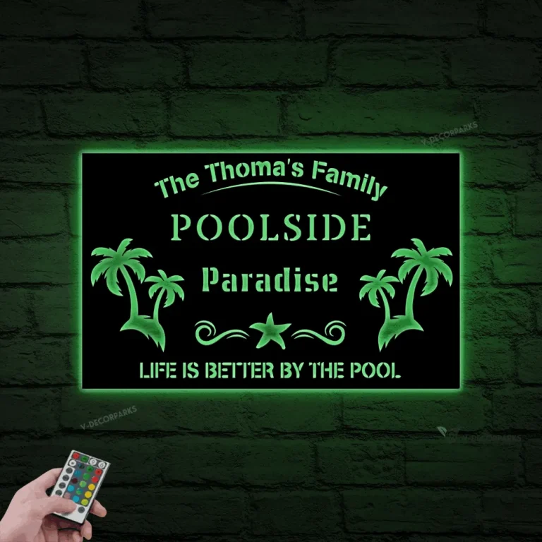 Personalized Poolside Paradise Metal Wall With Led Lights, Custom ...