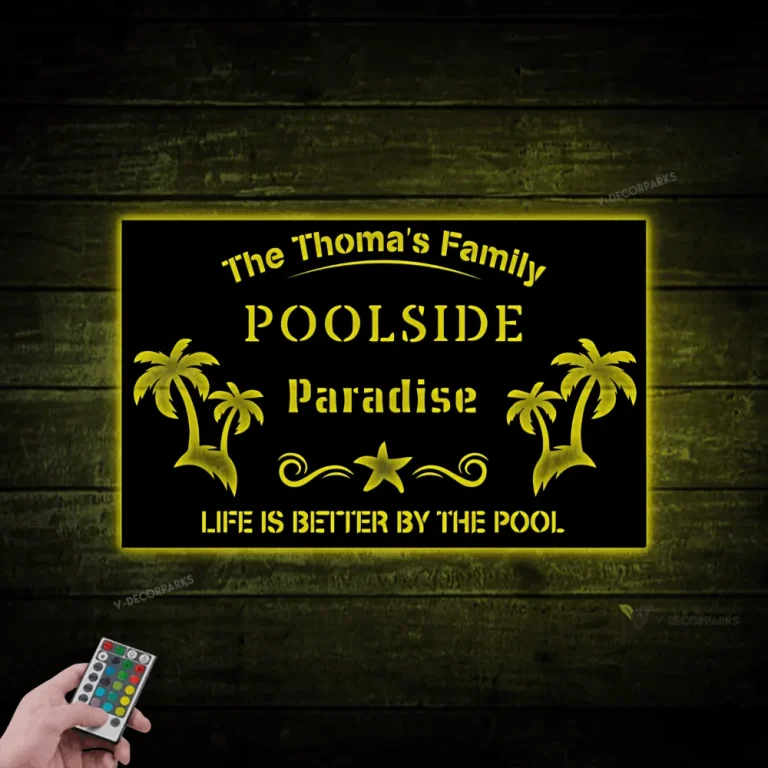 Personalized Poolside Paradise Metal Wall With Led Lights, Custom ...