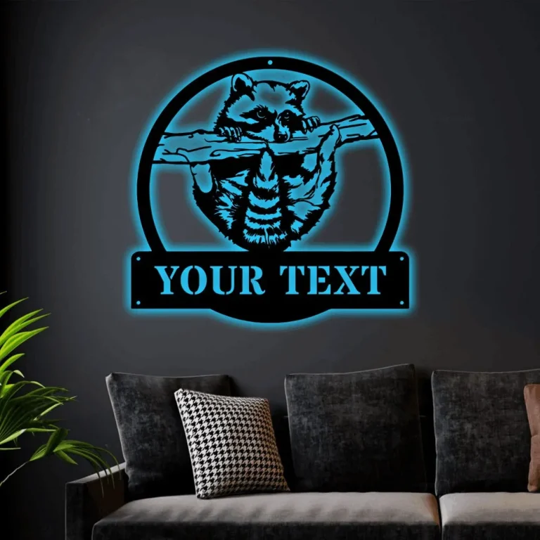 Personalized Raccoon Metal Sign Art With Led Lights, Custom Raccoon ...