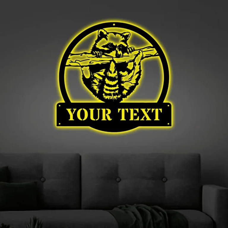 Personalized Raccoon Metal Sign Art With Led Lights, Custom Raccoon ...