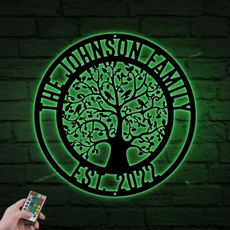 Personalized Tree Of Life With Birds Metal Wall Art Led Lights ...