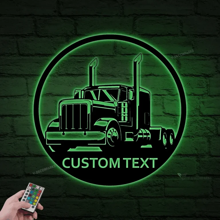 Personalized Us Trucker Metal Wall Led Lights, Man Cave Decor, Custom ...