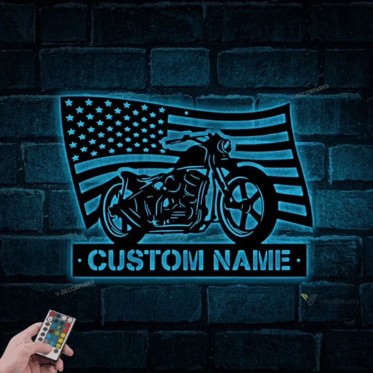 Personalized Usa Flag Motorcycle Metal Sign With Led Lights, Motorcycle ...