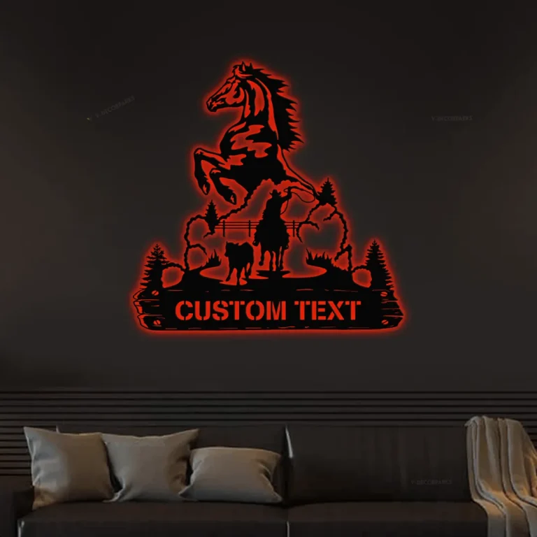 Personalized Wildlife Horse Rider Cowboy Nature Metal Led Lights Sign ...