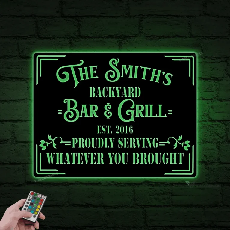 Personalized Backyard Bar & Grill Metal Wall With Led Lights, Custom ...