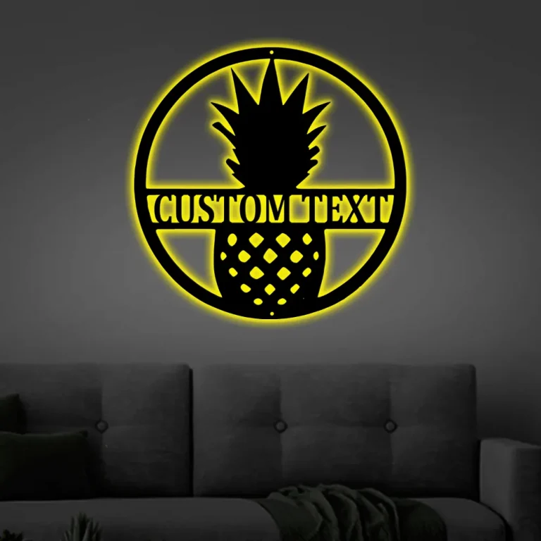 Pineapple Led Lights Steel Sign, Custom Family Monogram Sign Outdoor ...