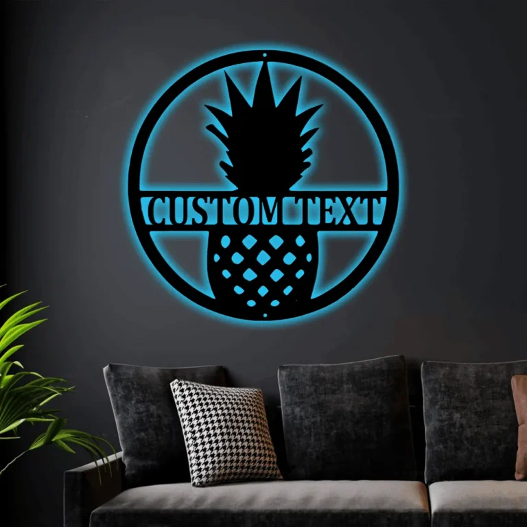 Pineapple Led Lights Steel Sign, Custom Family Monogram Sign Outdoor ...