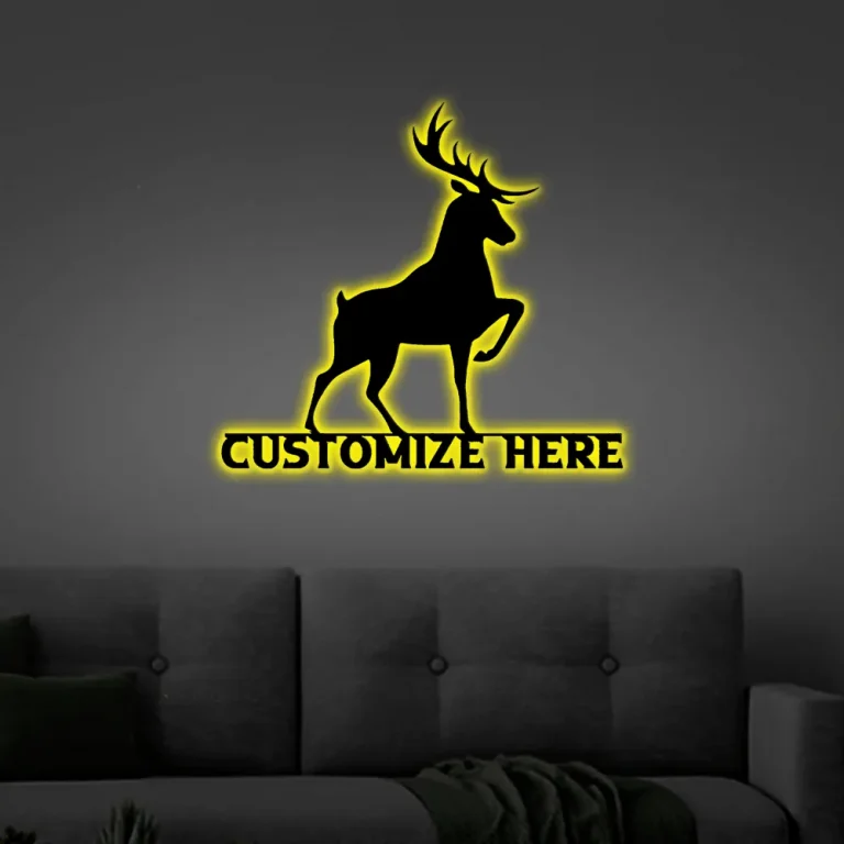 Prancing Deer Sign With Led Lights, Customizable Metal Home Decor ...