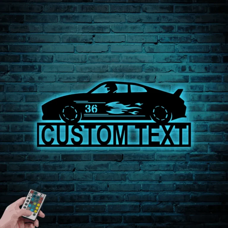 Race Car Custom Name Led Lights, Metal Sign, Personalised Race Car Sign ...