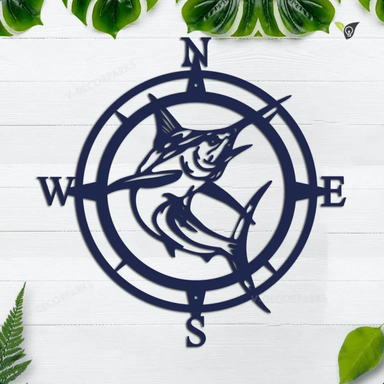 Swordfish Compass Metal Wall Art, Fish Sign, Compass Sign, Gift For ...