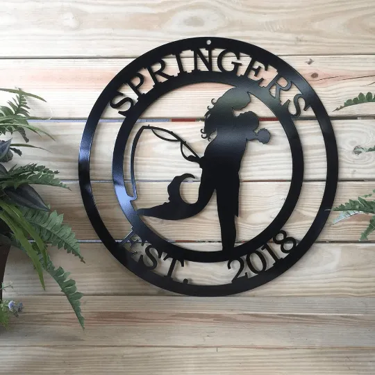 Mermaid & Fisherman Sign, Cut Metal Sign, Metal Wall Art, Metal House ...