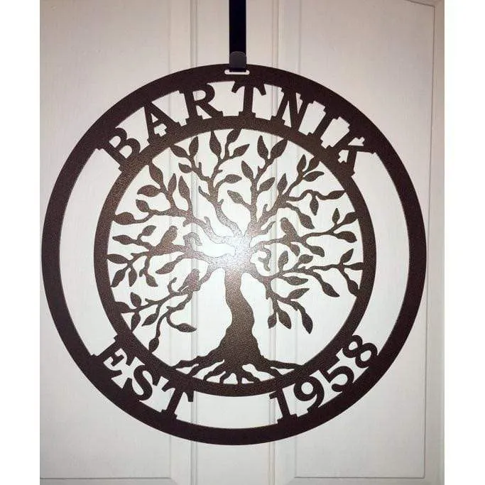 Olive Tree Of Life Family Established Sign, Cut Metal Sign, Metal Wall ...