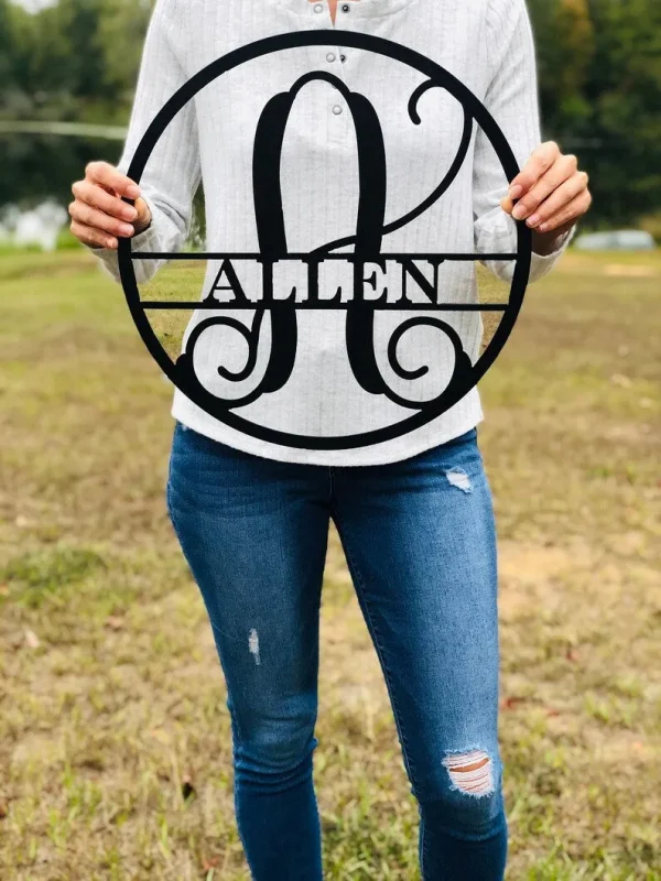 Monogram Family Name & Initial Metal Sign, Monogram Sign, Last Name ...