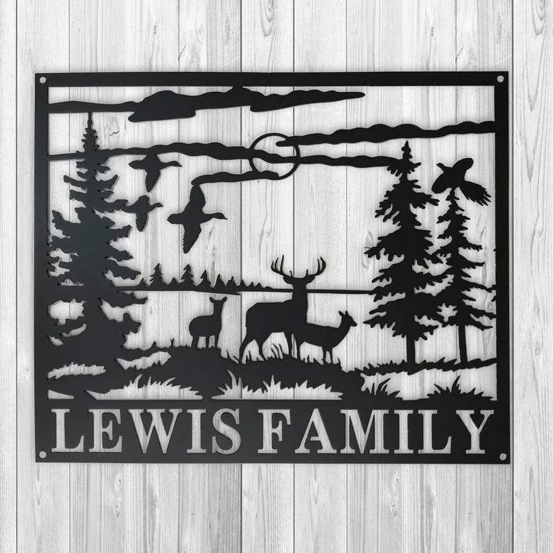 Nature Scene Monogram Sign, Wedding Gift, Deer Sign, Country Cottage ...