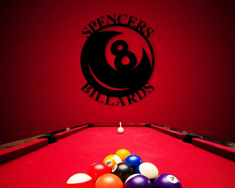 8 Ball Name Sign, Billiards Name , Custom Quote , Metal Welcome ...