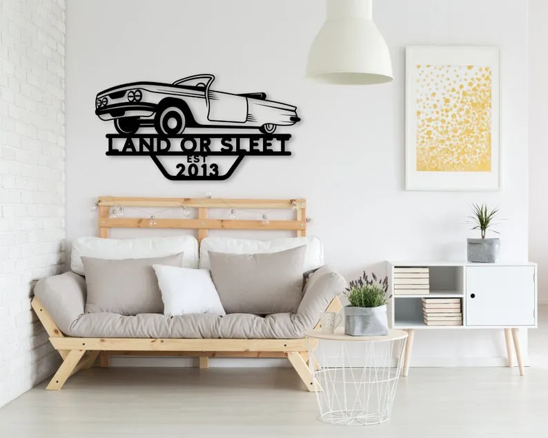 Old Vintage Car Est Sign, Metal Car Sign, Gift, Man Cave Décor, Front ...