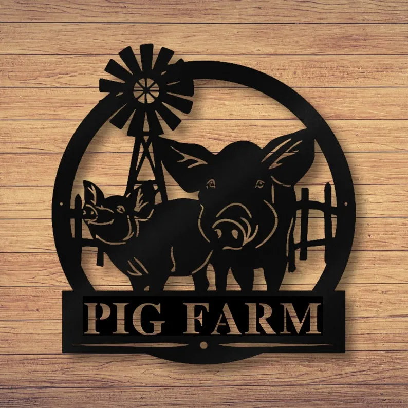 Custom Pig Sign, Metal Name Sign, Farmhouse Decor, Outdoor Family Name ...