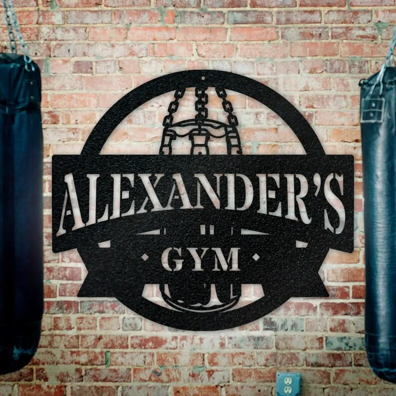 Gym Punching Bag Monogram, Personalized Home Gym Sign, Custom Metal Gym ...