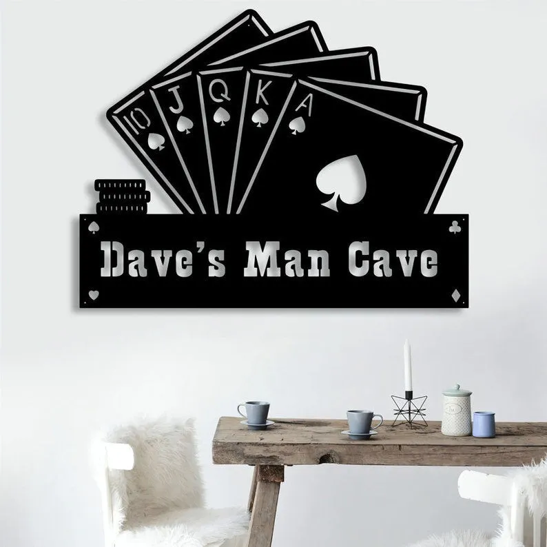 Personalized Poker Metal Wall, Royal Flush Metal Wall Art, Poker Hand ...