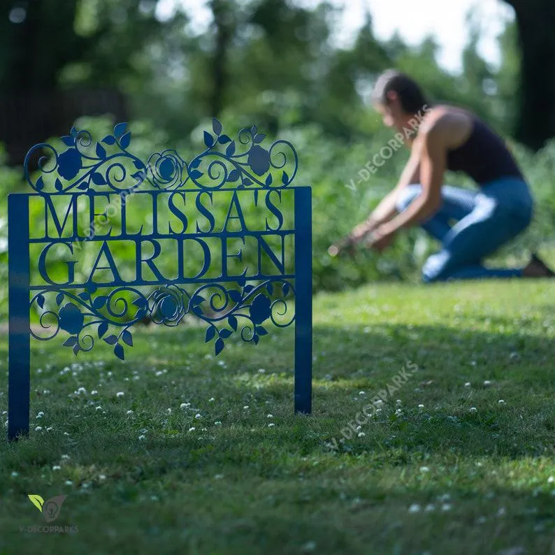 Floral Garden Stake Sign, Personalized Metal Sign, Garden Sign Board ...