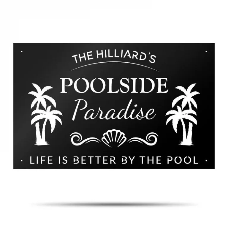 Poolside Paradise With Palms, Metal Pool Sign, Swimming Pool Sign ...