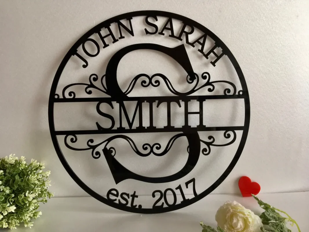 Personalized Acrylic Last Family Name Metal Sign Initial Split Letter ...