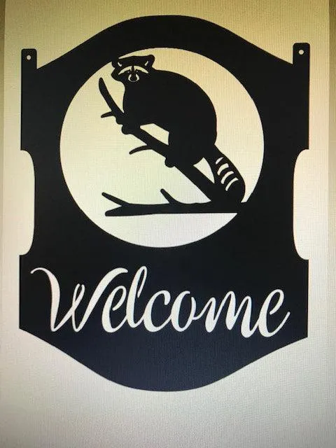 Metal Raccoon Sign , Coon On A Limb, Welcome Sign, Metal Wall Art ...