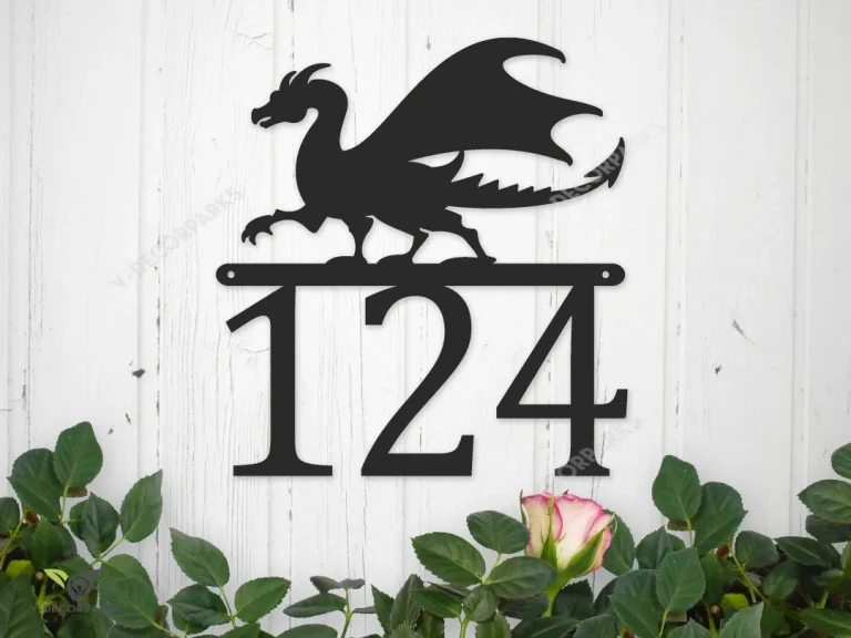 House Number Sign With Dragon, Metal Address Plaque, Outdoor Metal Wall ...