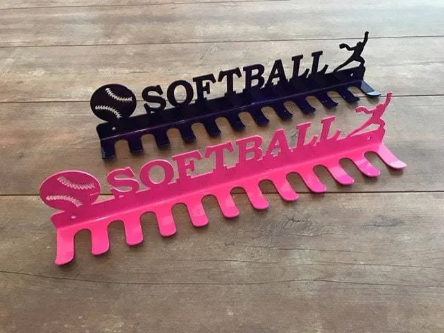 Softball- Medal Hanger Holder Display Rack 12 Hooks, Cut Metal Sign ...