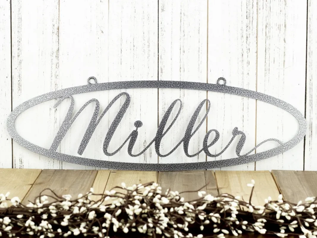 Custom Family Name Oval Metal Sign, Silver Vein6.laser Cut, Steel ...
