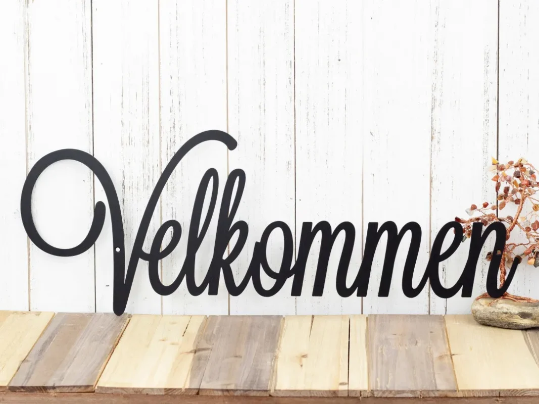Velkommen Script Metal Sign - Norwegian Welcome, Black, Word Art, Wall ...