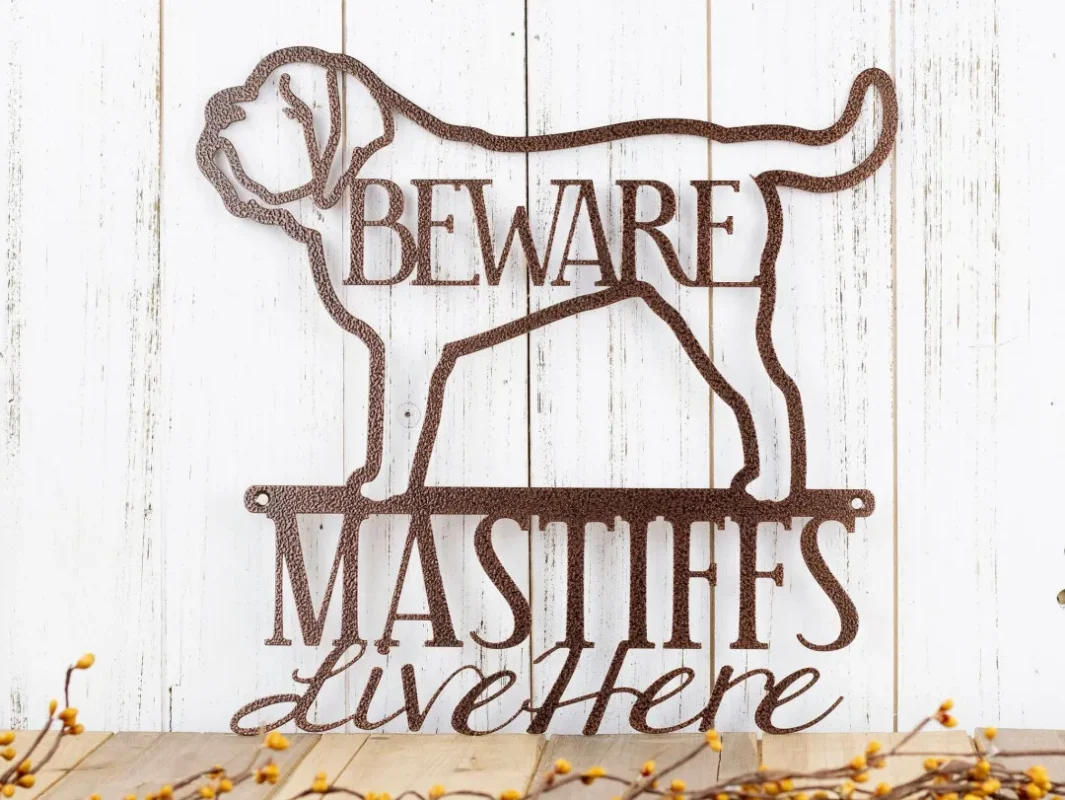 English Mastiffs Live Here Metal Sign - Copper, English Mastiff ...