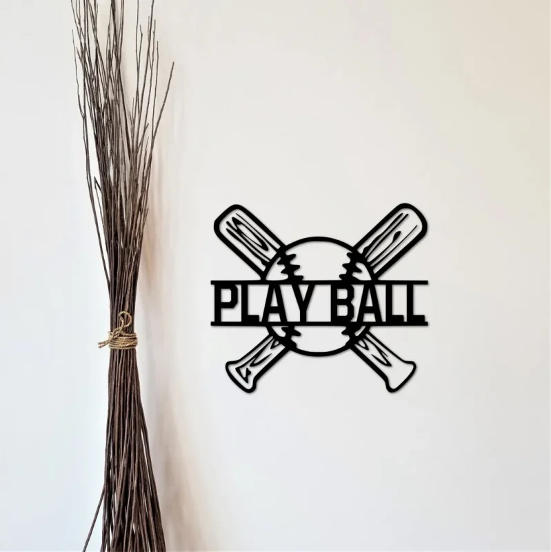 Play Ball Baseball Sign With Baseball And Bat, Metal Wall Art, Baseball ...