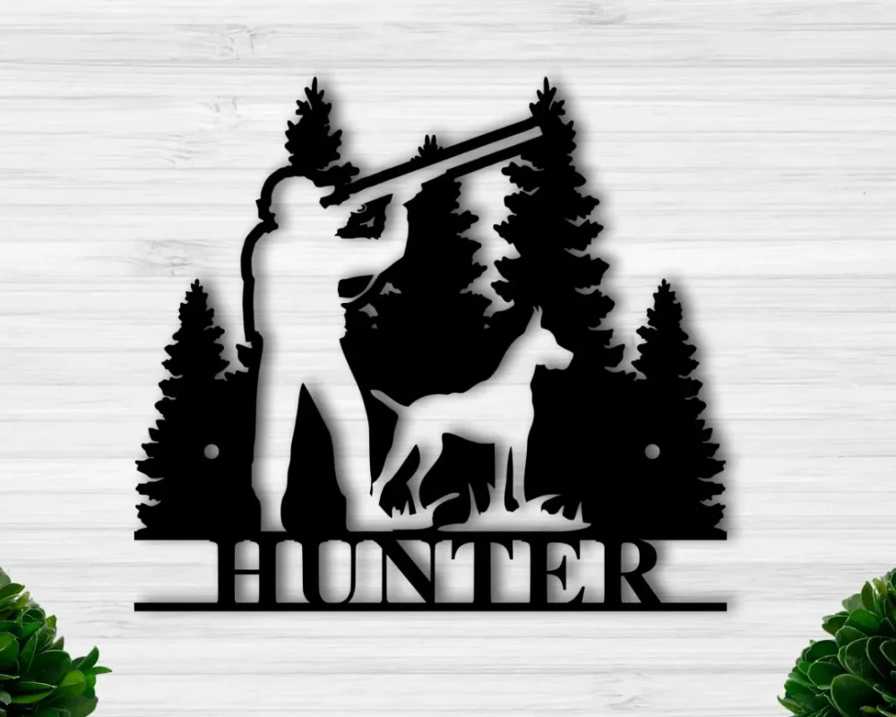 Custom Hunter Sign, Personalized Outdoor Sign, Man And Dog Wilderness ...