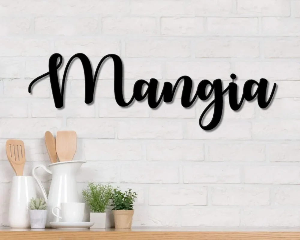 Mangia Script Metal Word Sign, Rustic Metal Mangia Sign, Farmhouse ...