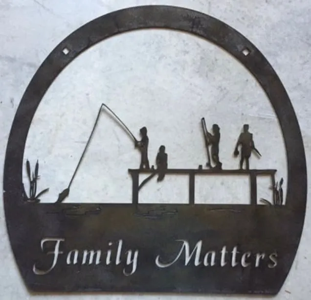 Custom Metal Sign With Fishing Family On Dock, Metal Wall Art, Metal ...