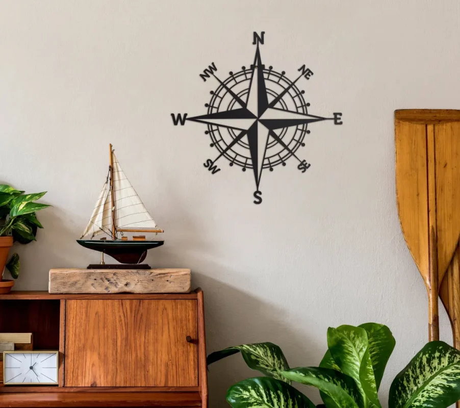 Nautical Compass Metal Wall Art, Decor Interior,exterior, Compass Metal ...
