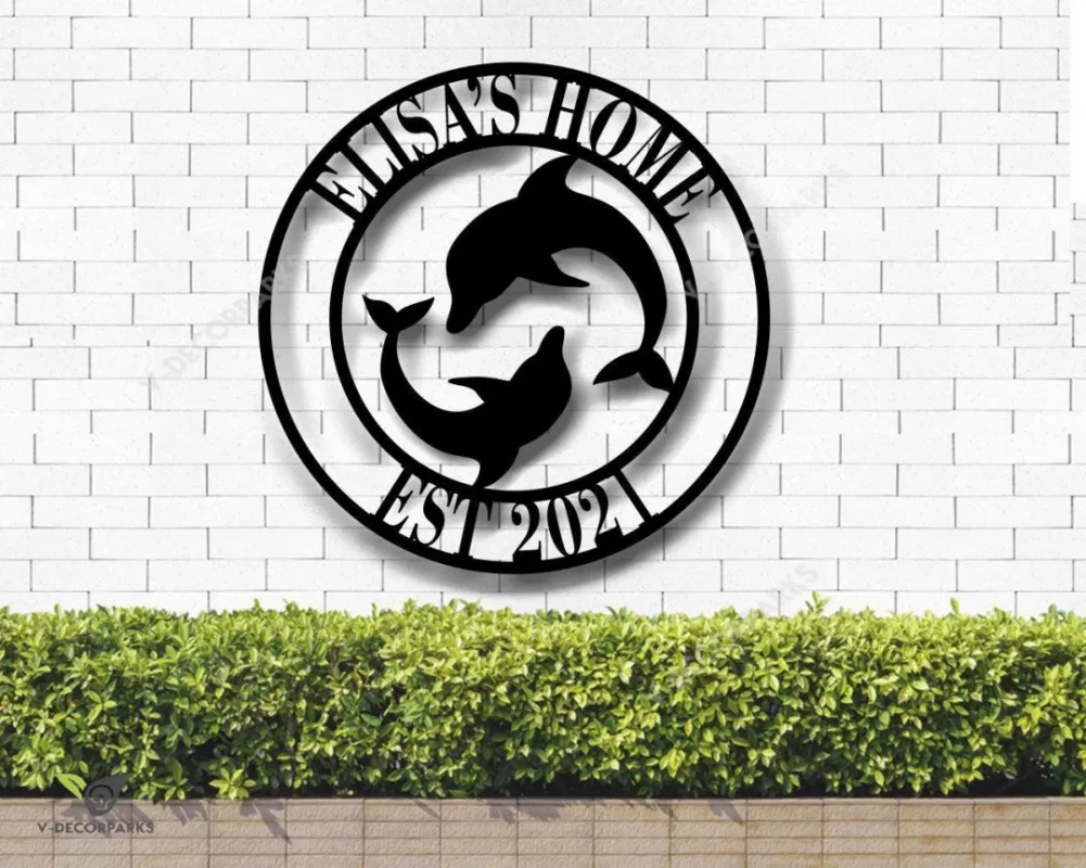 Metal Dolphin Sign, Personalized Metal Monogram, Family Name Sign, Lake ...