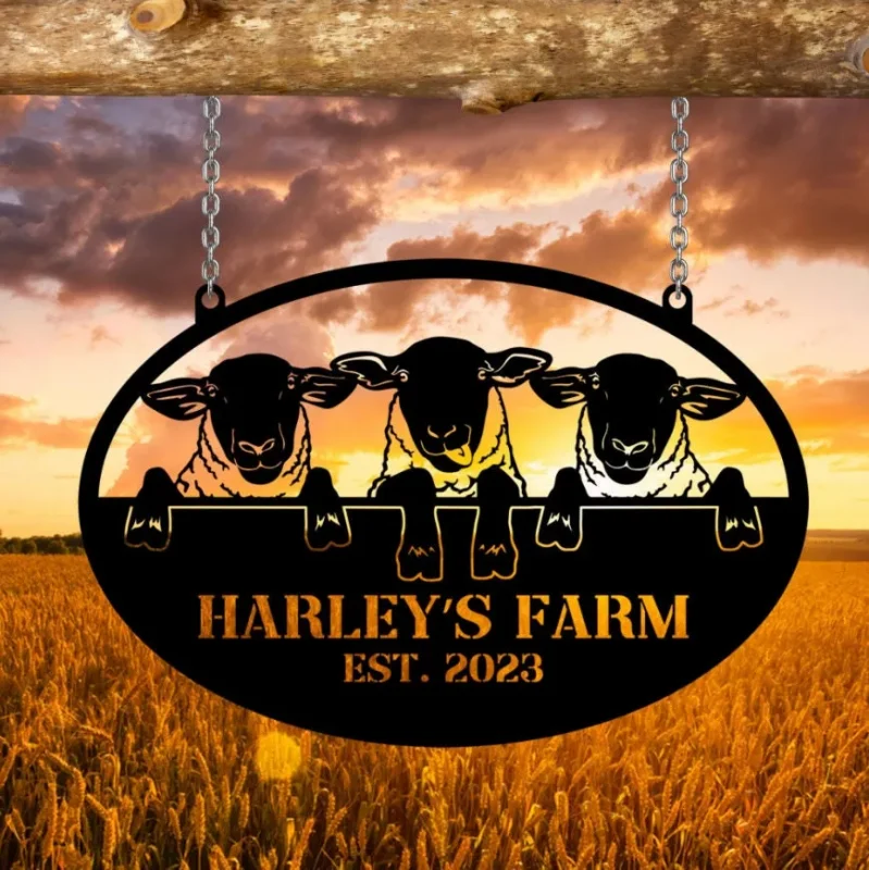 Sheep Farm Metal Sign Wall Art, Personalized Sheep Lovers Name Sign ...