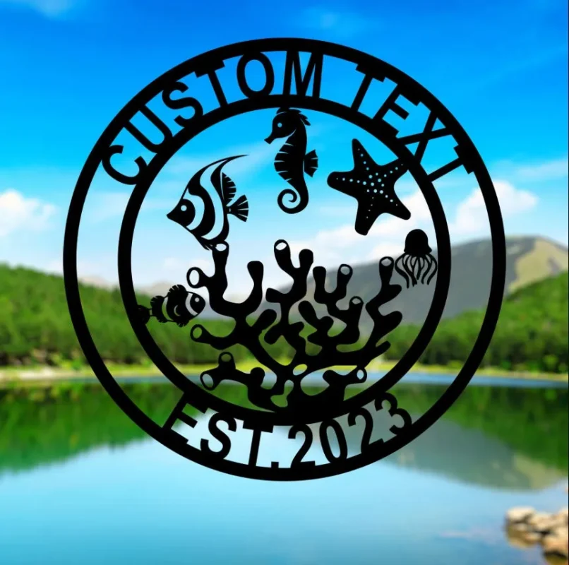 Ocean Sea Animals Monogram Metal Sign Wall Art, Personalized Aquarium ...