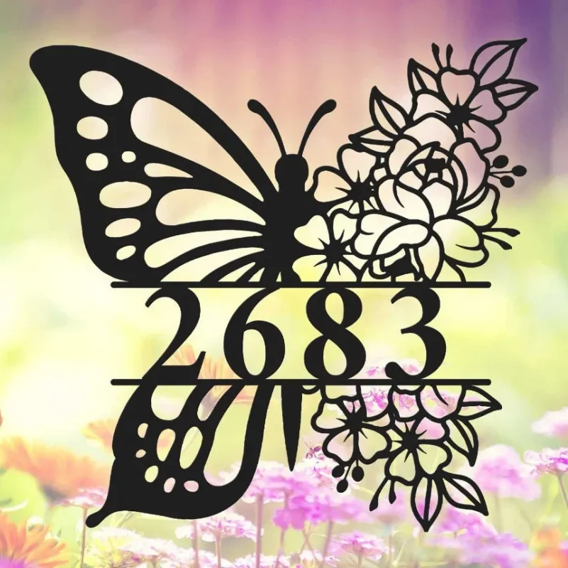 Butterfly Address Metal Sign Wall Art, Custom Butterfly Floral Sign ...