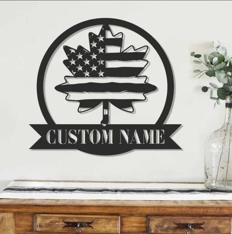 Maple Leaf Monogram Metal Sign Wall Art, Custom Maple Leaf Sign Decor ...