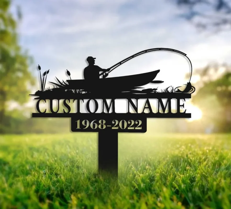 Fishing Memorial Stake Metal, Custom Fishing Memorial, Fisherman ...