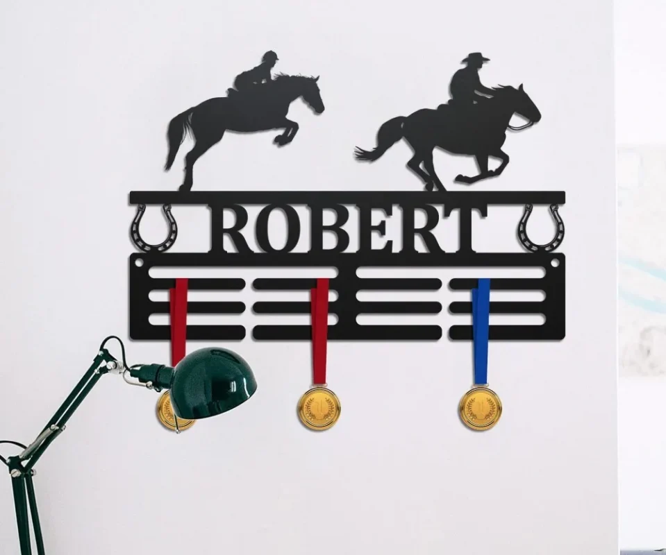 Personalized Horse Riding Medal Holder, Horse Custom Name Medal Hanger ...