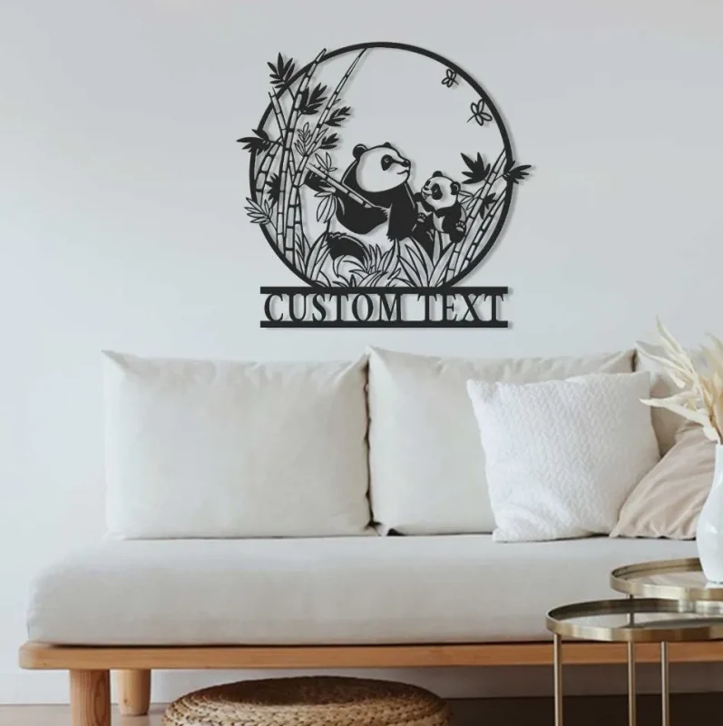 Custom Panda Bear Metal Wall Art, Personalized Lazy Panda Name Sign ...