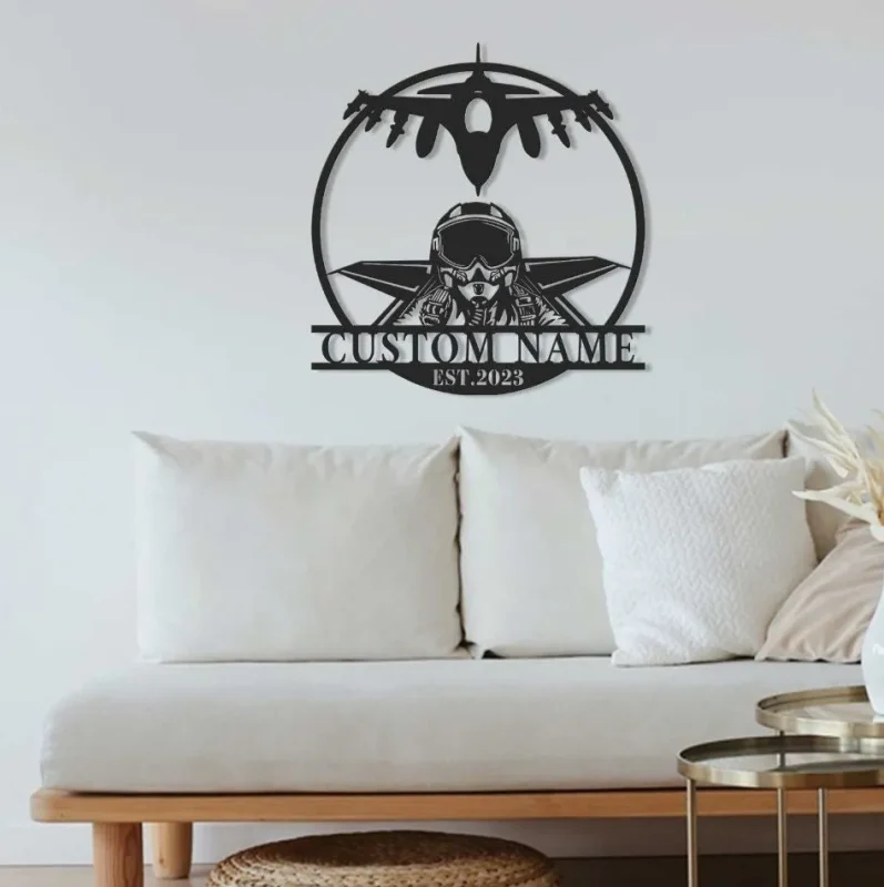 Custom Pilot Metal Wall Art, Personalized Fighter Jet Pilot Name Sign ...
