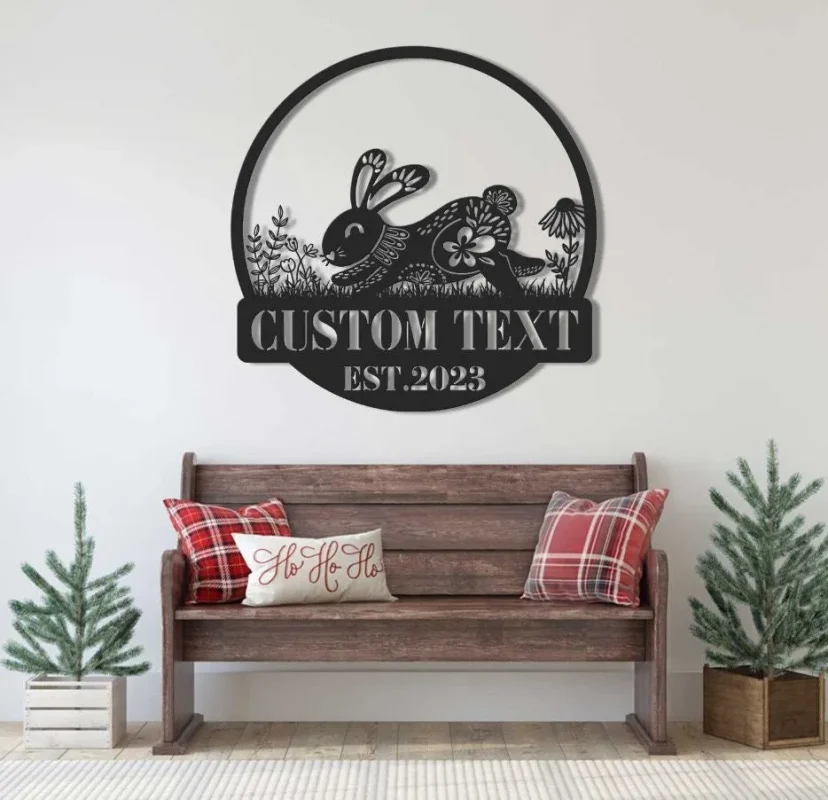 Personalized Bunny Sign, Rabbit Wall Art, Animal Sign Name, Custom ...