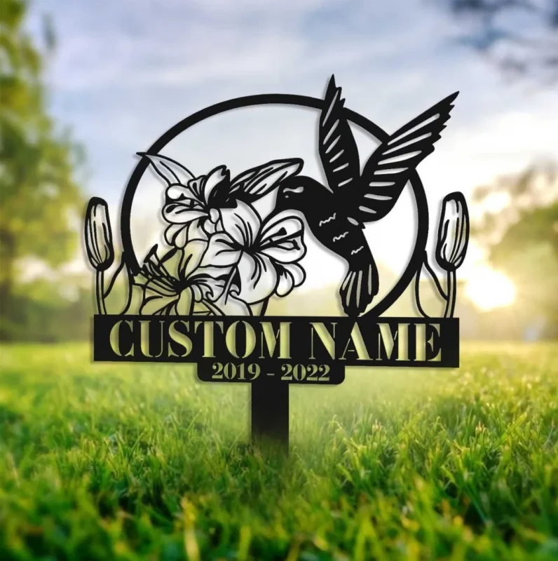 Personalized Cross Hummingbird Memorial, Metal Stake Bird, Garden Decor ...